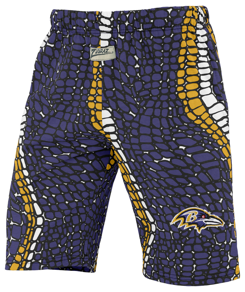 Zubaz NFL Adult Unisex Z88 Embroidered Gator 3 Color Shorts, Baltimore