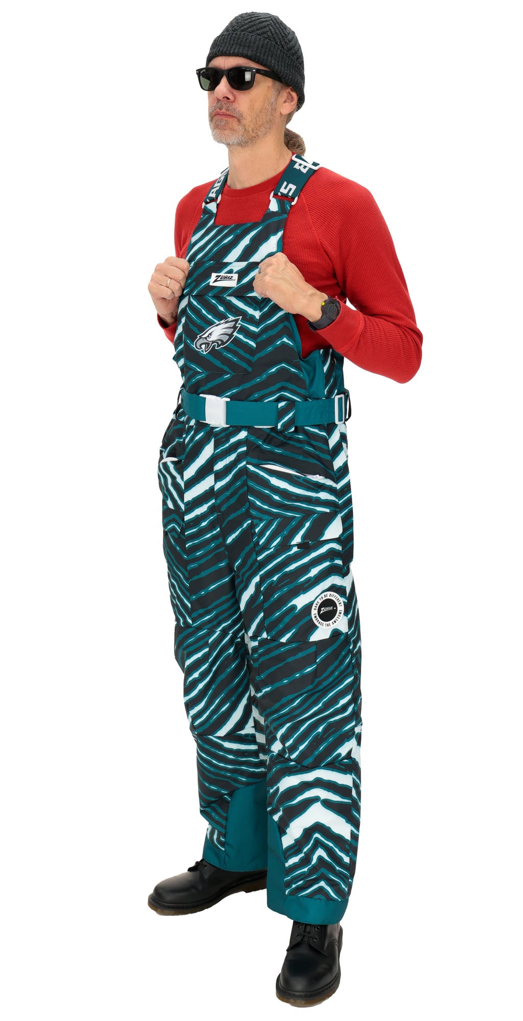 Zubaz NFL Adult Unisex Zebra Team Color Blizzard Snow Bib, Philadelphi