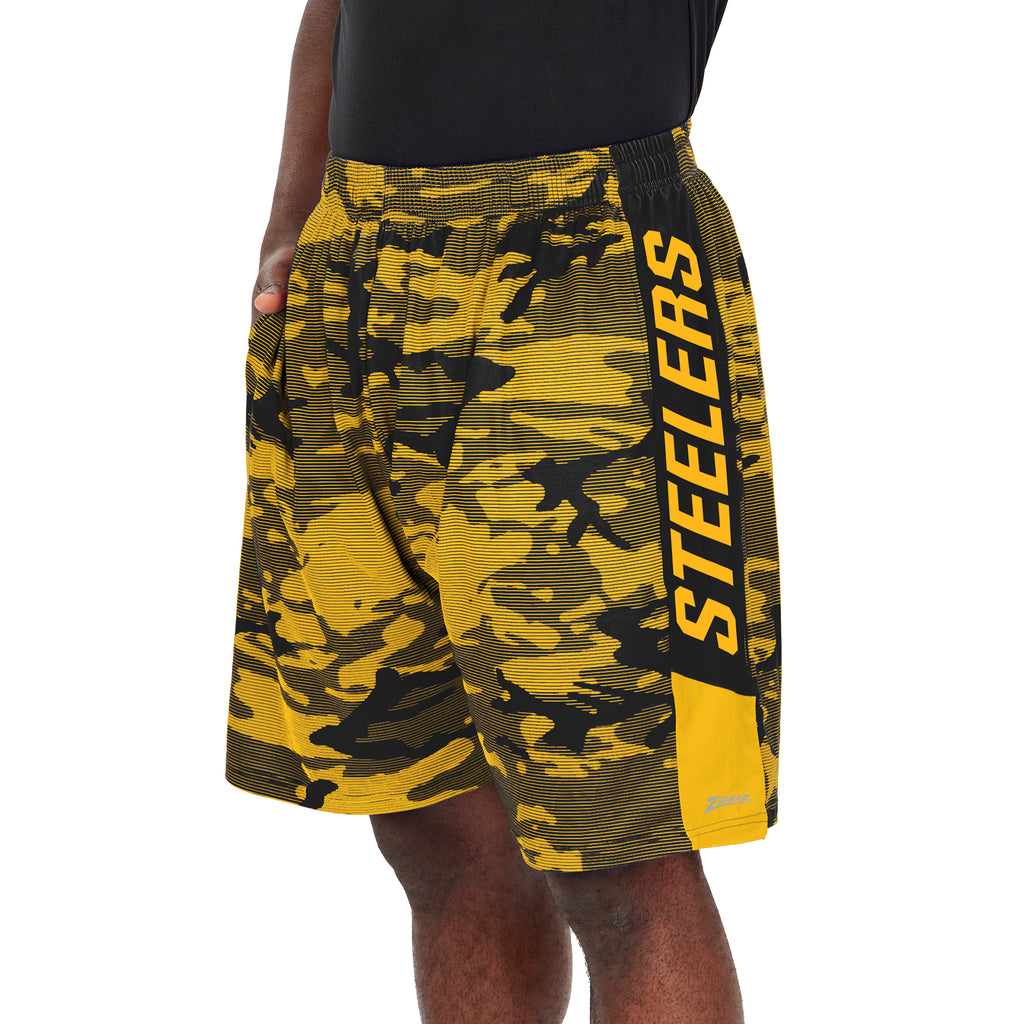 Zubaz Men's NFL Pittsburgh Steelers Lightweight Shorts with Camo Lines