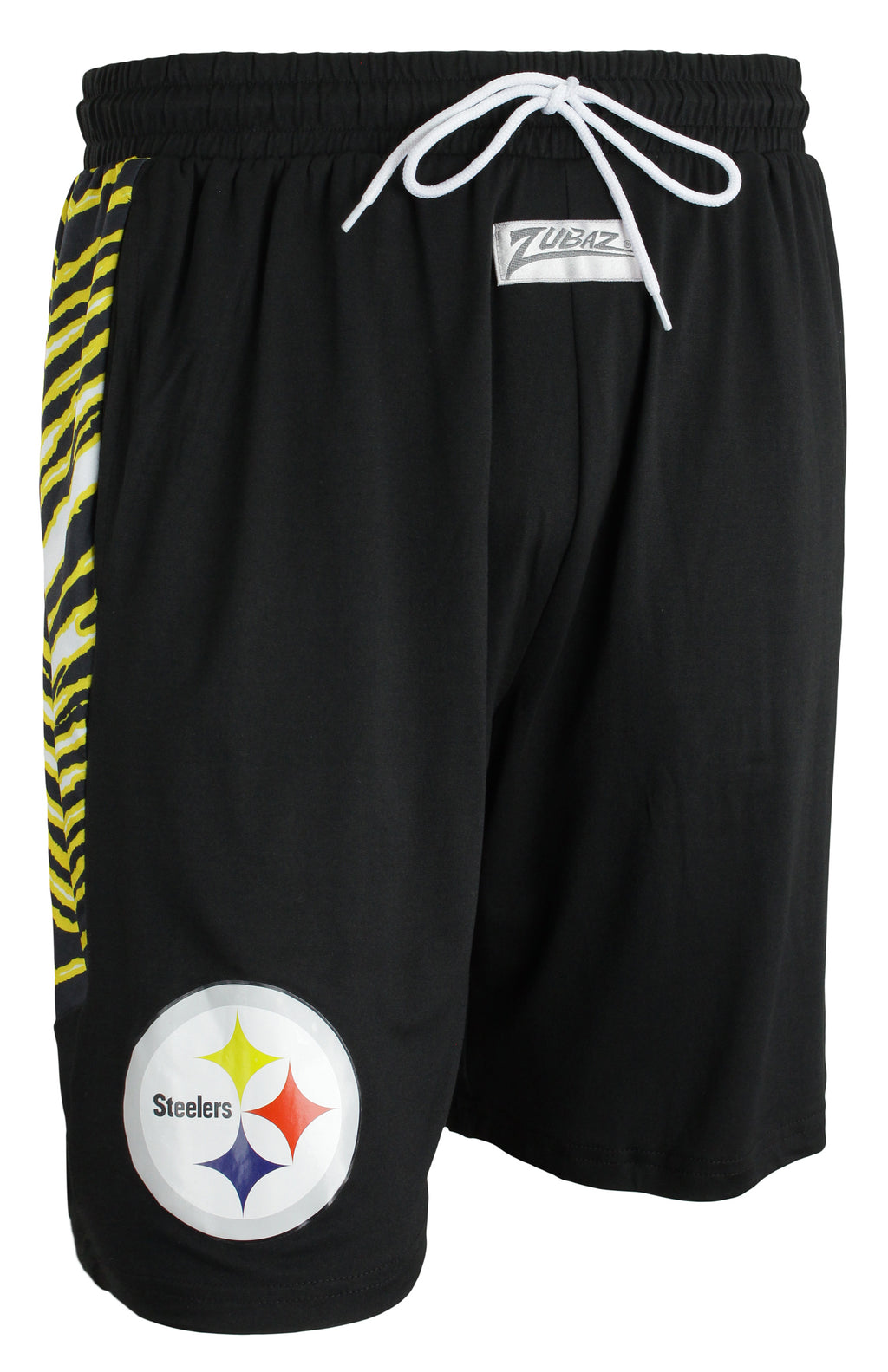 Zubaz NFL Men's Pittsburgh Steelers Team Logo Zebra Side Seam Shorts,
