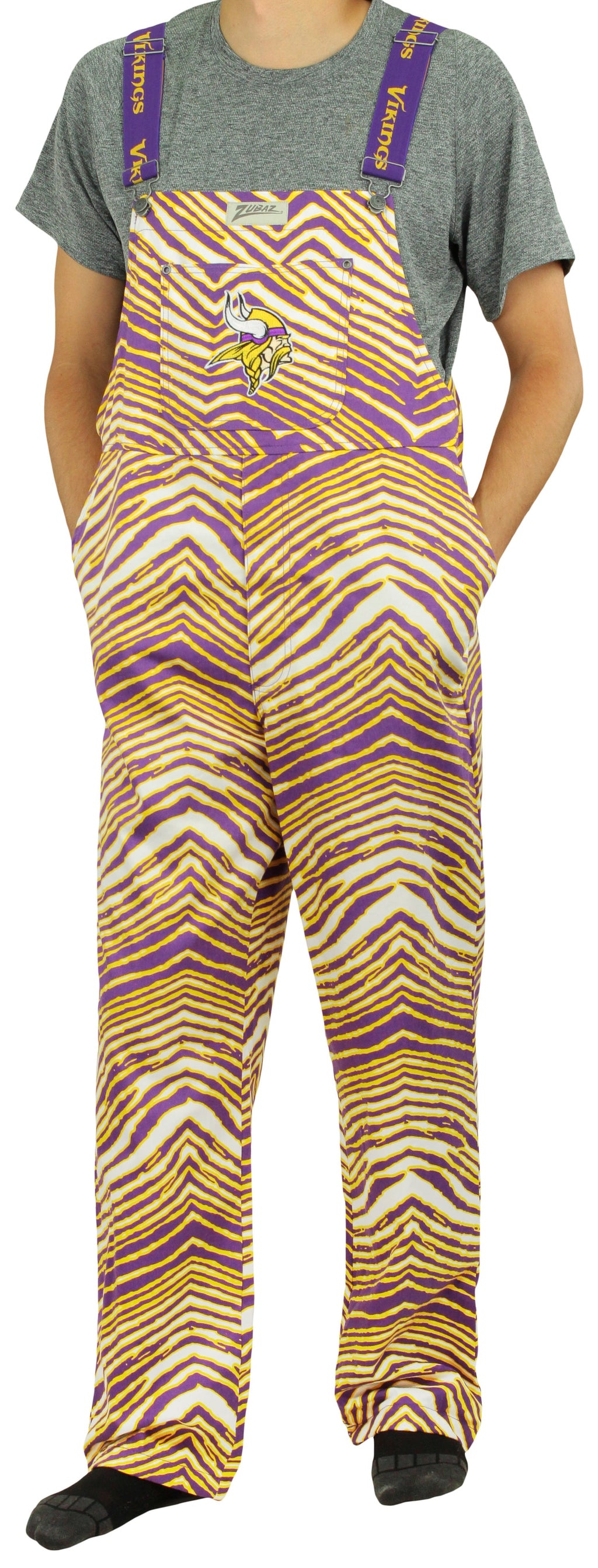 Zubaz NFL Men's Minnesota Vikings Zebra Printed Team Bib Overalls