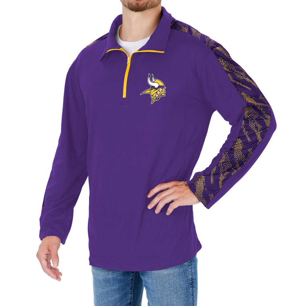 Zubaz NFL Men's Minnesota Vikings Elevated Viper Print Accent 1/4 Zip